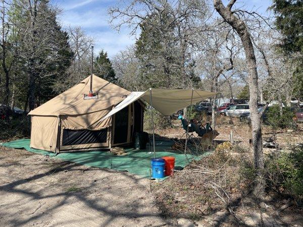 White Duck Outdoors 156-in Canvas Awning, Ropes, Poles, Pegs in the ...