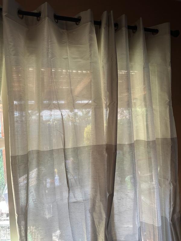 Design Decor 108-in Grey Striped Semi-sheer Grommet Curtain panel pair ...