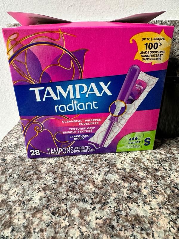 Tampax Radiant Tampons Duo Pack with LeakGuard Braid Regular Super Absorbency Unscented 28 Count Meijer