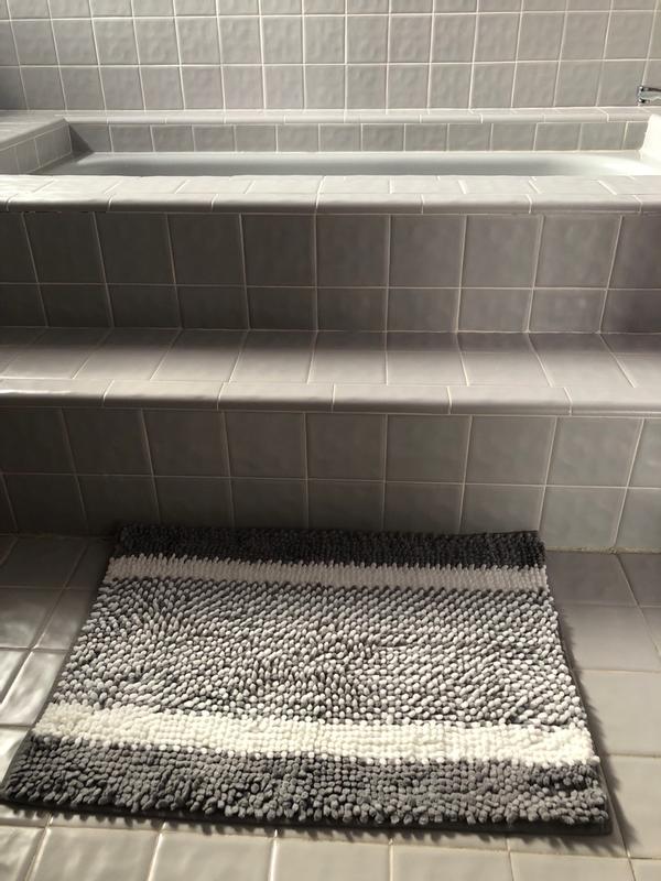 Unique Bargains Chenille Striped Bathroom Rug Mat Non-Slip Plush Shaggy ...