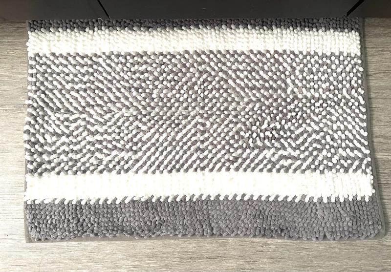 Unique Bargains Chenille Striped Bathroom Rug Mat Non-Slip Plush Shaggy ...