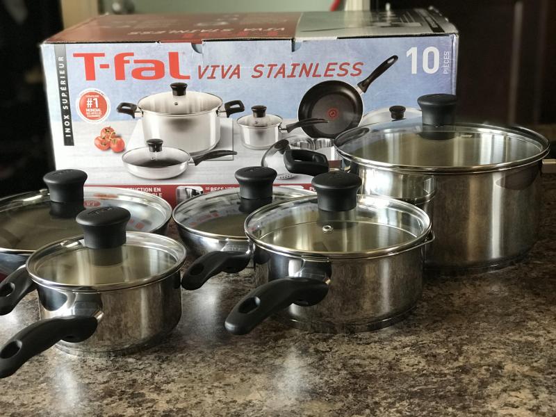 T-fal Stainless Steel Cookware Set, Non-Stick, Dishwasher & Oven Safe ...