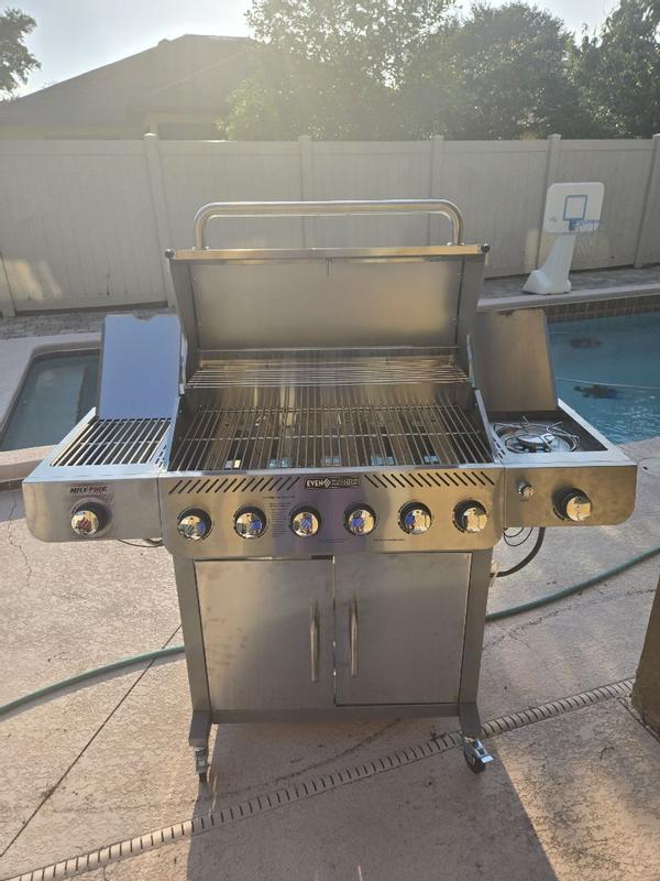 Even Embers 6-Burner Propane Gas Grill, Silver, With Side and Sear ...