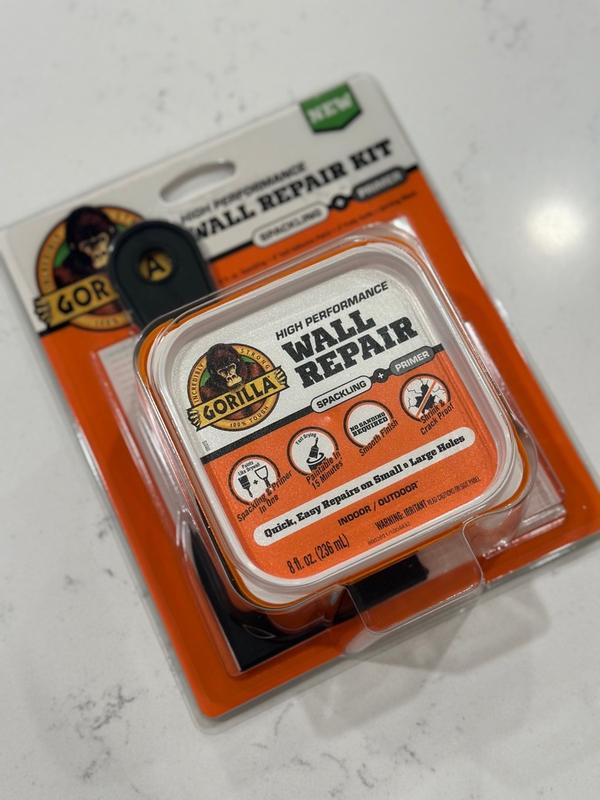 Gorilla Heavy Duty Wall Repair Kit with Spackling and Primer 8 Ounce ...