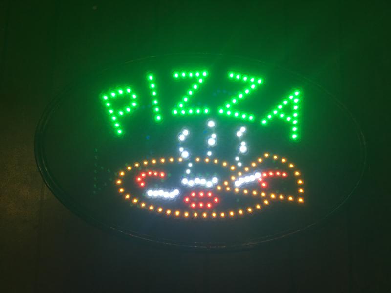 Alpine Industries LED Oval Pizza Sign 23 x 14 Black Frame Green/Orange ...