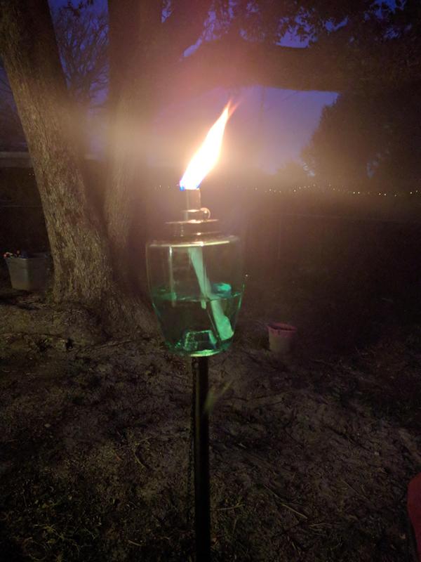 TIKI Adjustable Flame Glass Torch 64-in Sea Green Glass Garden Torch ...
