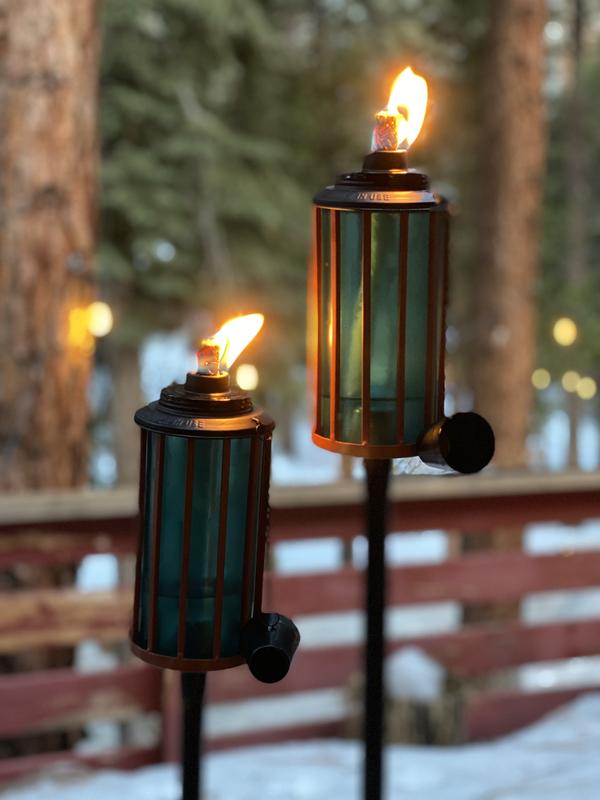 TIKI TIKI Torch Retro Stripe 2 Pack 2-Pack 1-in Blue Glass Garden Torch ...