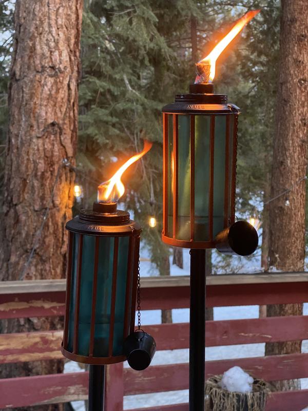 TIKI TIKI Torch Retro Stripe 2 Pack 2-Pack 1-in Blue Glass Garden Torch ...