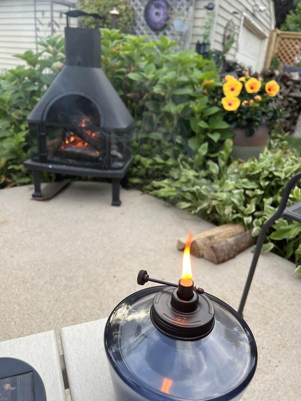 TIKI Adjustable Flame Glass Tabletop Torch 6.25-in Blue Glass Tabletop ...