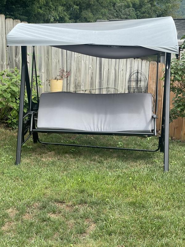 Veikous 3-Person Metal Patio Swing Chair with Converting Canopy and ...