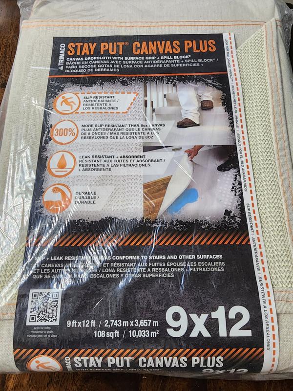 Trimaco Stay Put Canvas Plus Canvas 6-OZ 4-ft x 12-ft Drop Cloth ...