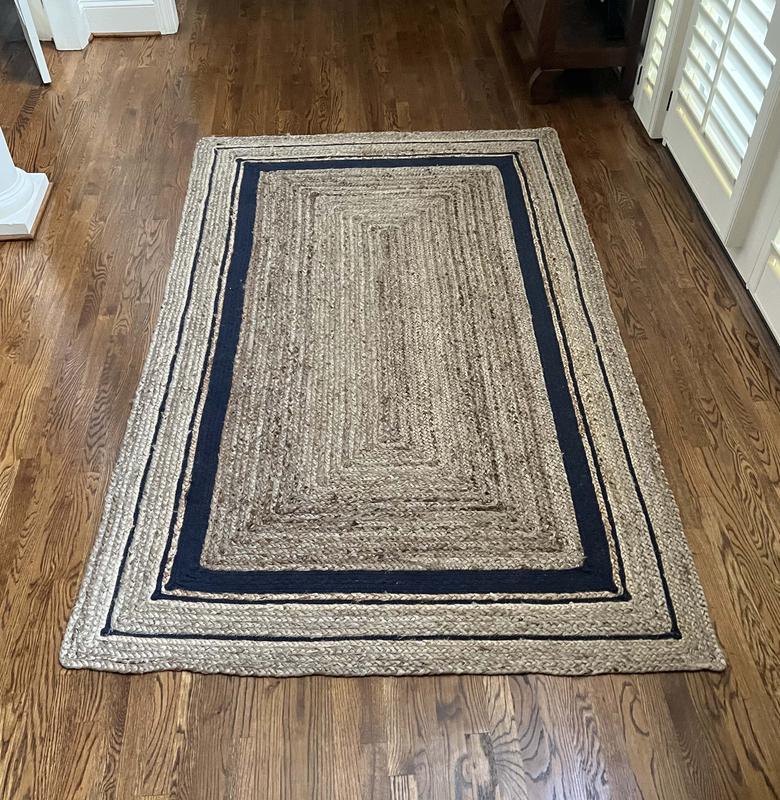 Unique Loom Braided Jute 3 x 6 (ft) Braided Jute Natural and Navy Blue ...