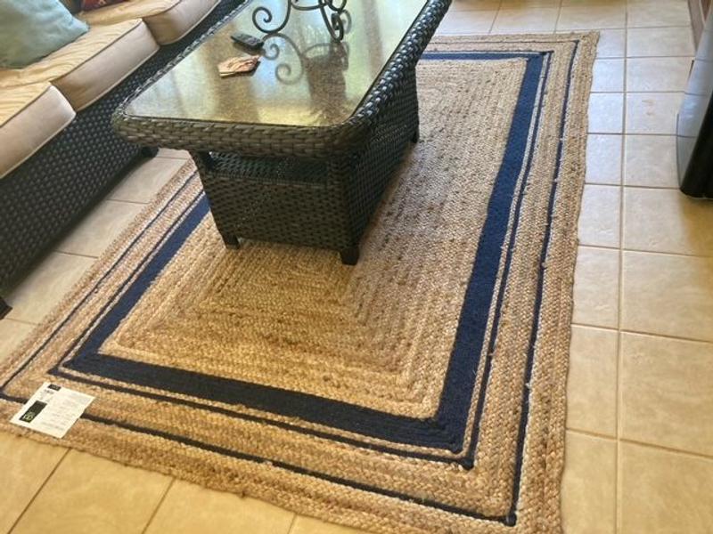 Unique Loom Braided Jute 8 X 10 (ft) Jute Natural and Navy Blue Indoor ...