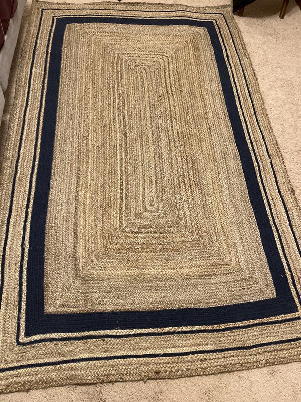 Unique Loom Braided Jute 3 X 3 (ft) Jute Natural and Navy Blue Round ...