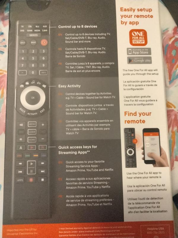 One For All URC7880 Smart 8-Device Universal Remote Control, Black | Canadian Tire