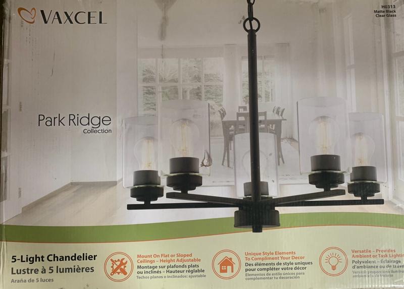 Cascadia Park Ridge 5 -Light Matte Black Clear glass Steel Chandelier ...