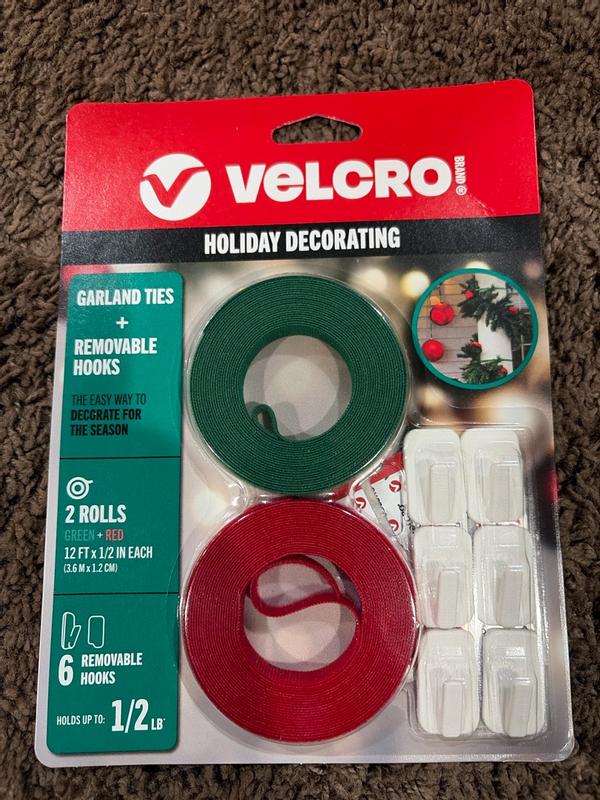 VELCRO Brand Holiday Decorating 24 Feet Multiple colors/finishes Hooks ...