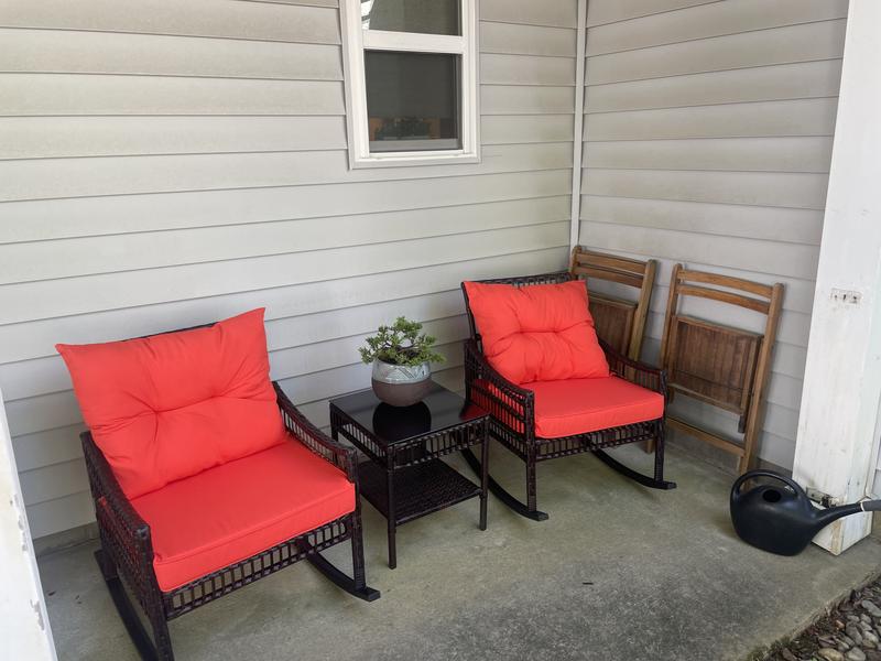 VEIKOUS 2 Wicker Gray Wicker Frame Rocking Chair with Gray Rocking ...