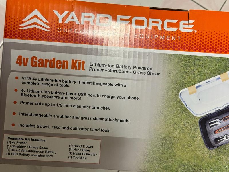 Yard Force 4V Multi-Tool Garden KitPruner 1/2 in., 6 in. Shrubber, Grass Shears, Trowel/Rake ...