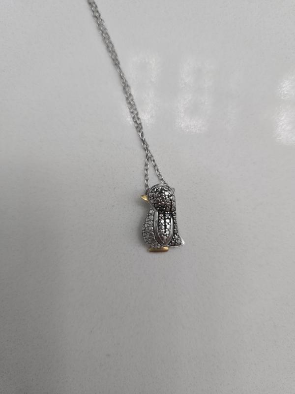 Black Diamond Accent Penguin Pendant in Tri Tone Sterling Silver Zales