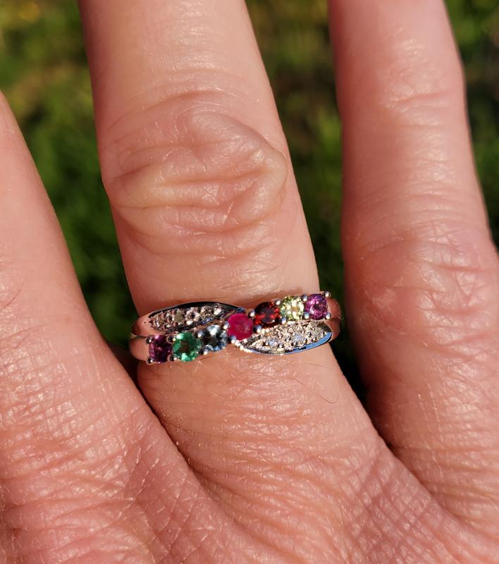 Mother s Birthstone and Diamond Accent Crossover Ring 3 7 Stones Zales